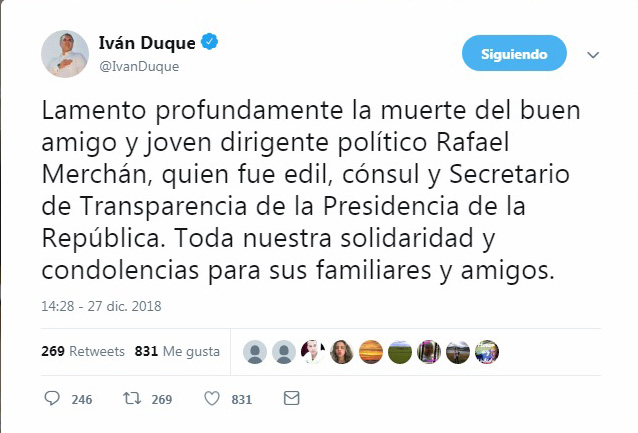 Rafael Merchán al parecer se suicidó, altos dirigentes en Colombia ...